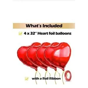 Wellinology | Party Supplies | 4 Pcs 32 Big Red Heart Foil Balloons Big ...